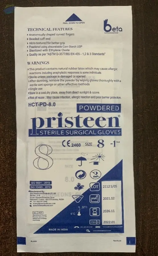 Powdered Latex Surgical Gloves Peel Open Pack by Beta Healthcare ...