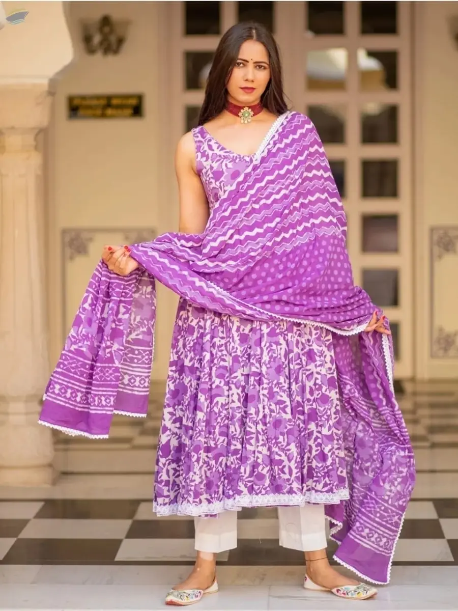 Hand Block Print Anarkali Style Kurta by Shri Bankey Bihari Online ...