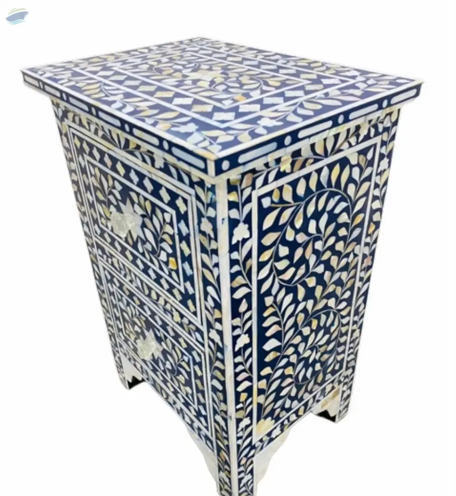 Bone Inlay Bedside Table With Two Drawers by Jot International Crafts ...