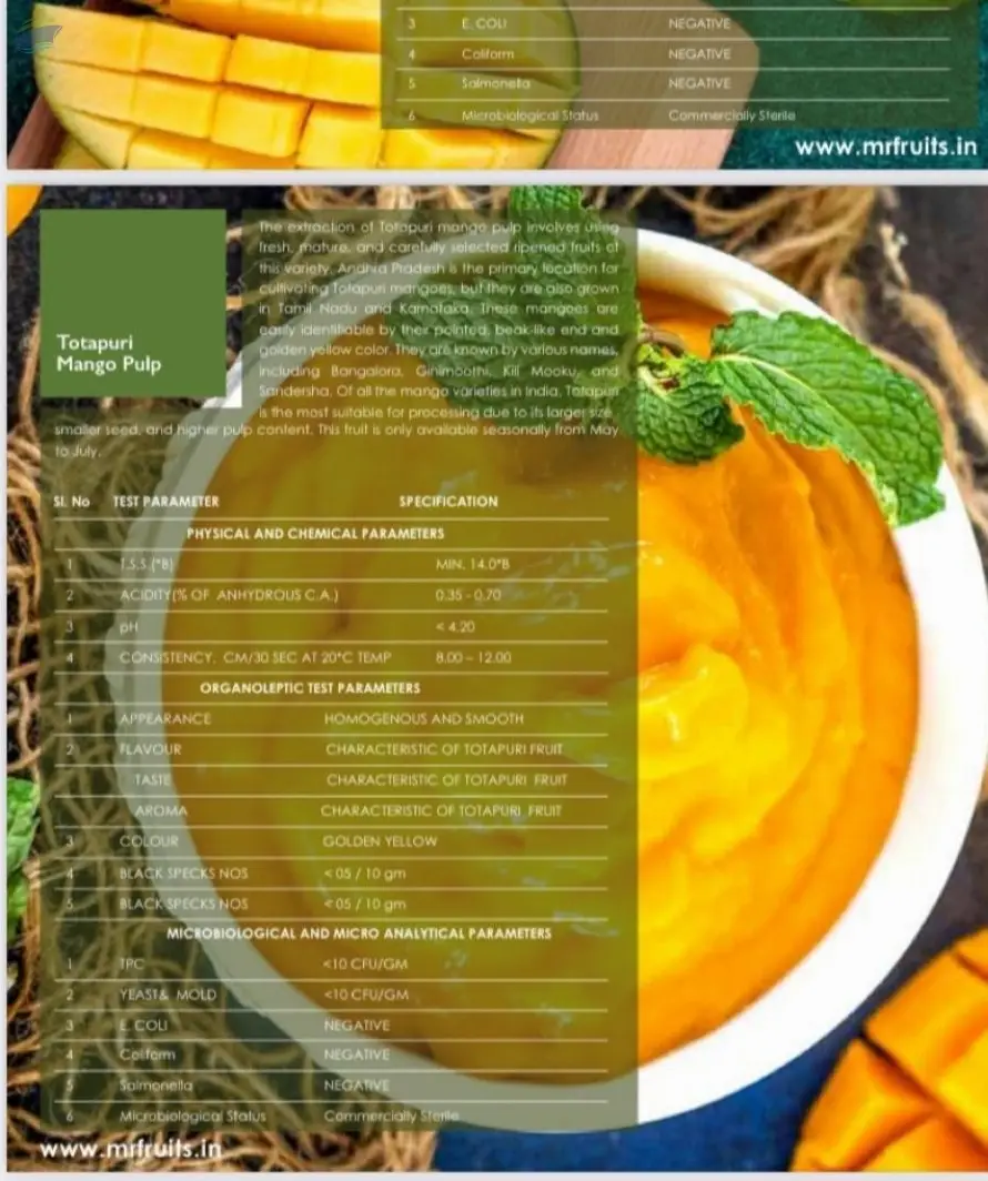 Aseptic Totapuri Mango Pulp by Manafa. Supplier from India. Product Id ...